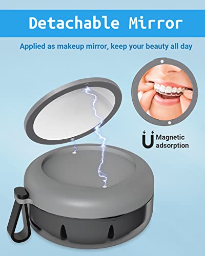 Denture Bath Case, Denture Cup, Leak Proof Portable Retainer Case, Denture Cleaning Kit with Cleaner Brush, Denture Box with Strainer & Mirror, Denture Case for Aligner Retainer Mouth Guard