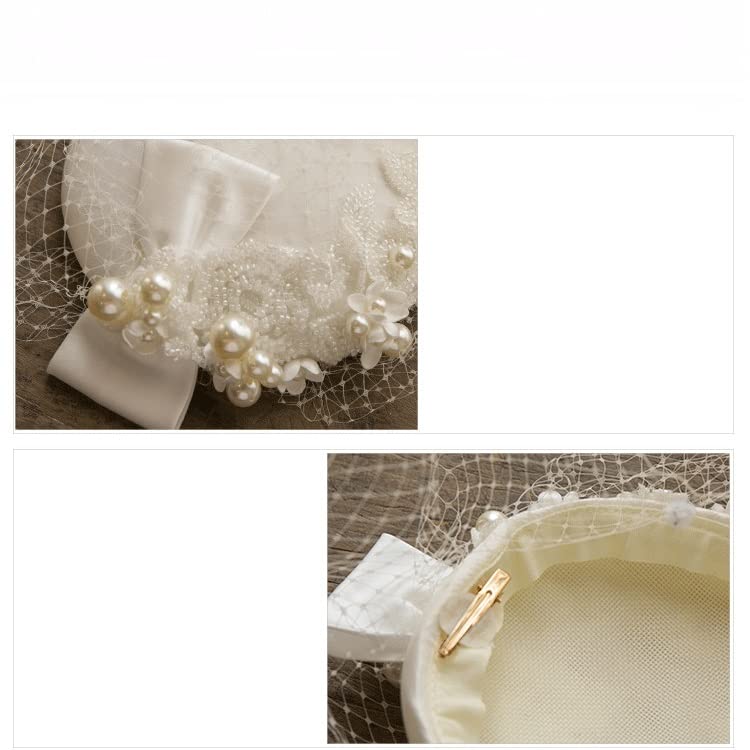 BBSJ Pearl Bridal Headpiece Handmade Bride Veil Fascinator Wedding Hair Accessories Photo Pillbox Hat