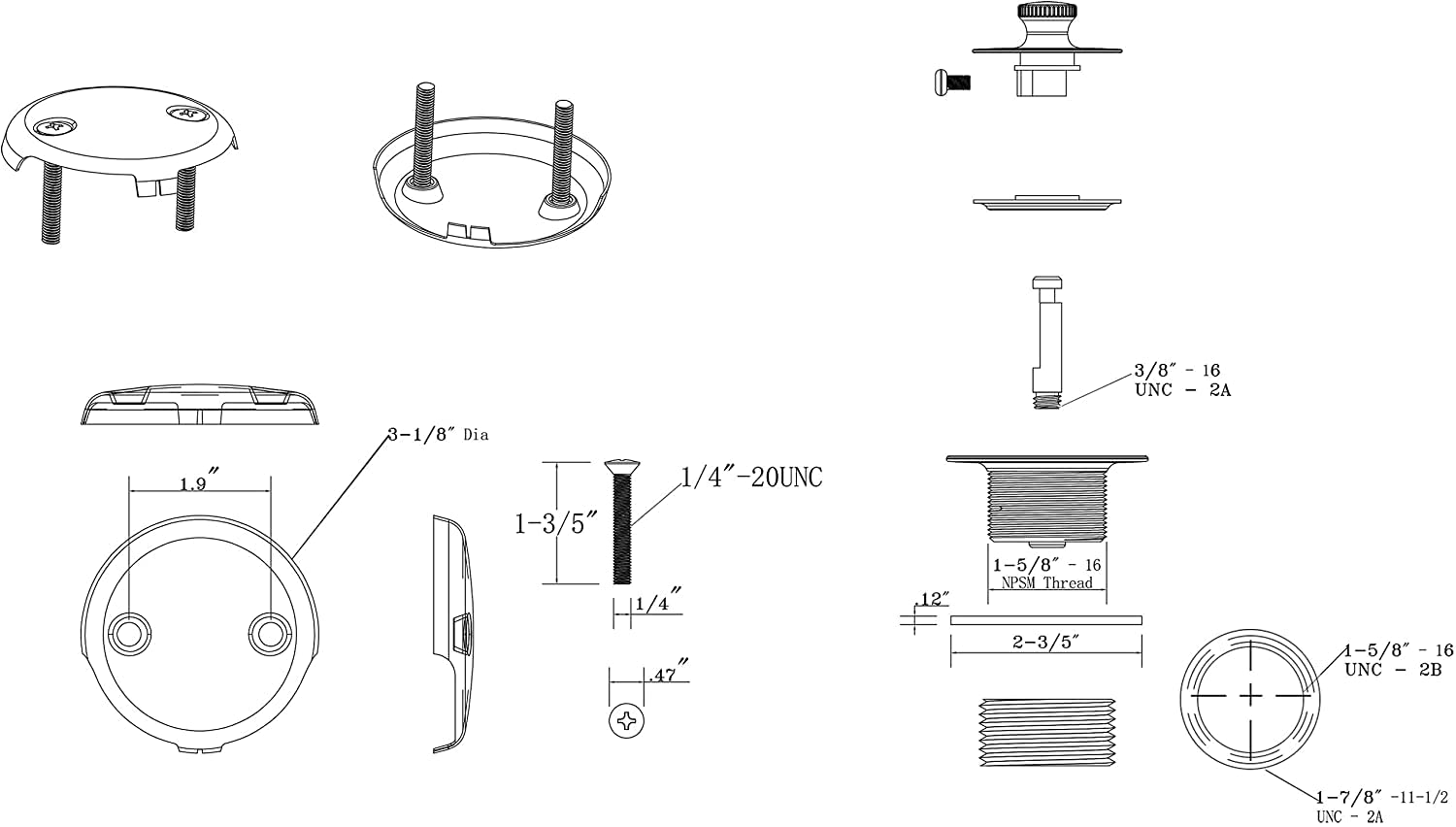 Bathtub Drain Conversion Kit Assembly, Lift and Turn Tub Drain Kit, Brass Construction Easy Installation (Brushed Nickel)
