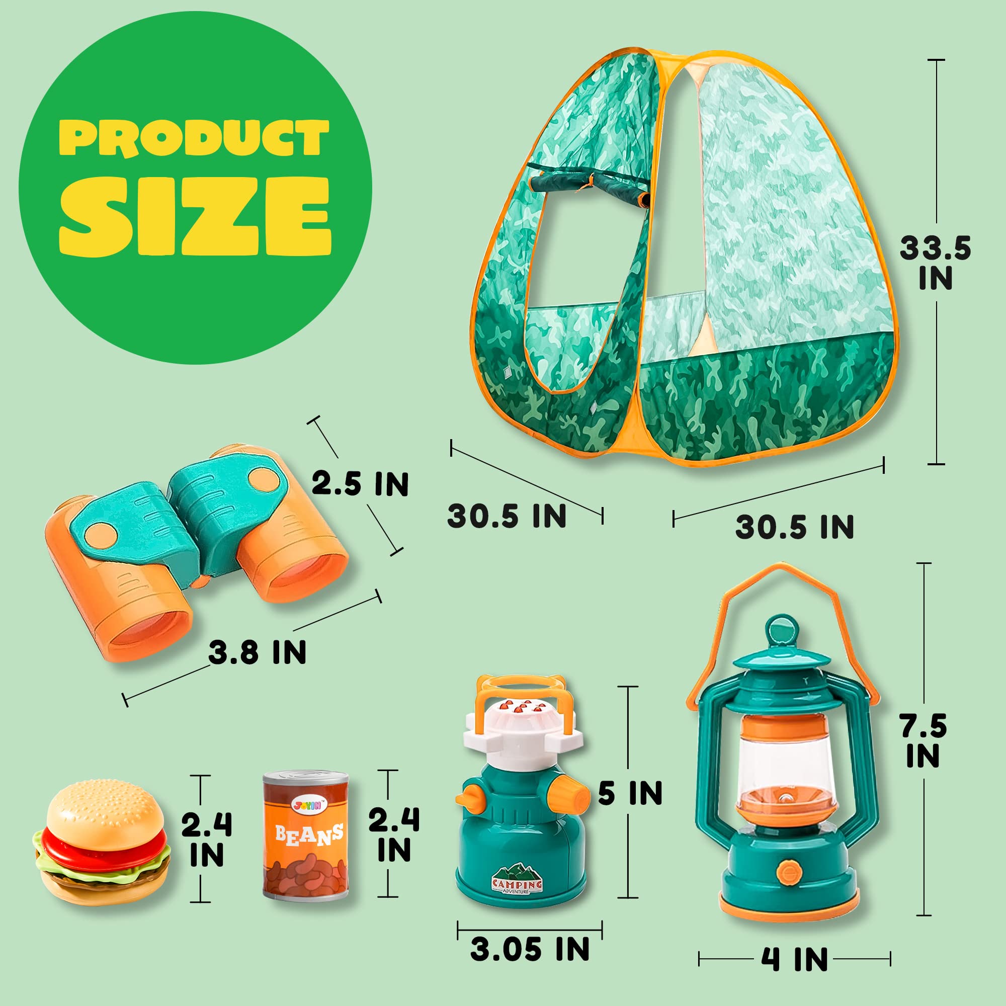 JOYIN 41Pcs Kids Camping Tent Set with Kids Camping Gear, Camping Set Includes Kids Tent, Oil Lantern, Food Toys, Binoculars, Flashlights, Compass and More, Pretend Play Camp Gear Tools for Christmas