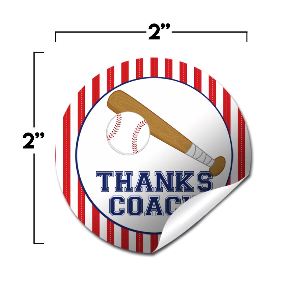 Baseball Team Coach Appreciation Thank You Sticker Labels, 40 2" Party Circle Stickers by AmandaCreation, Great for Envelope Seals & Gift Bags