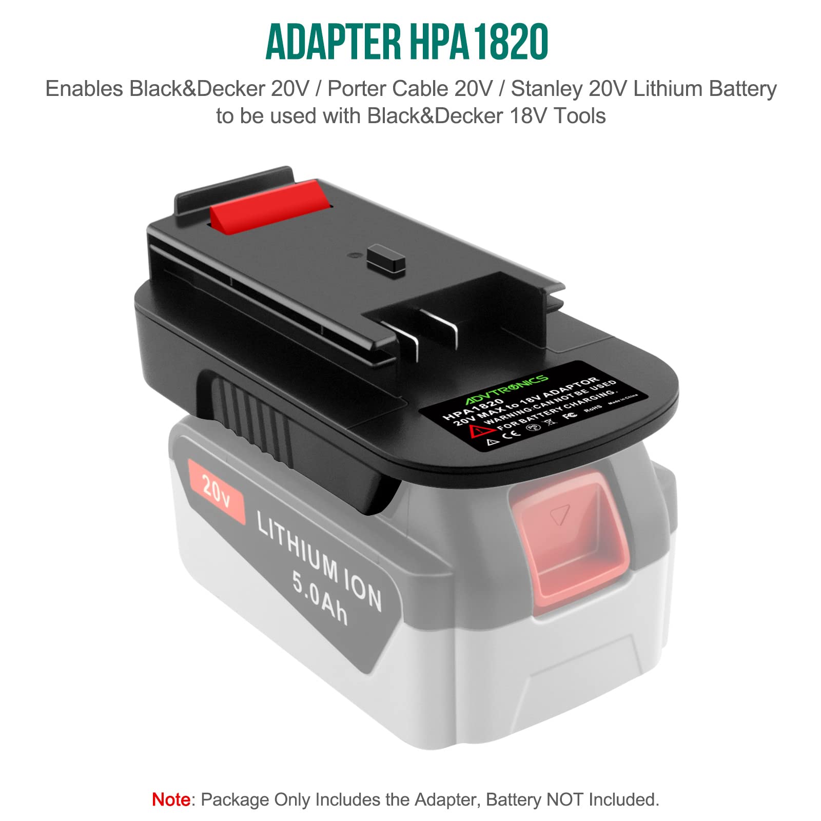 ADVTRONICS HPA1820 20V to 18V Adapter Compatible with Black Decker 18V Tools, Convert B & Decker & Stanley 20V Lithium Battery LBXR2020 for Black Decker 18V NiCad NiMh Battery Tools