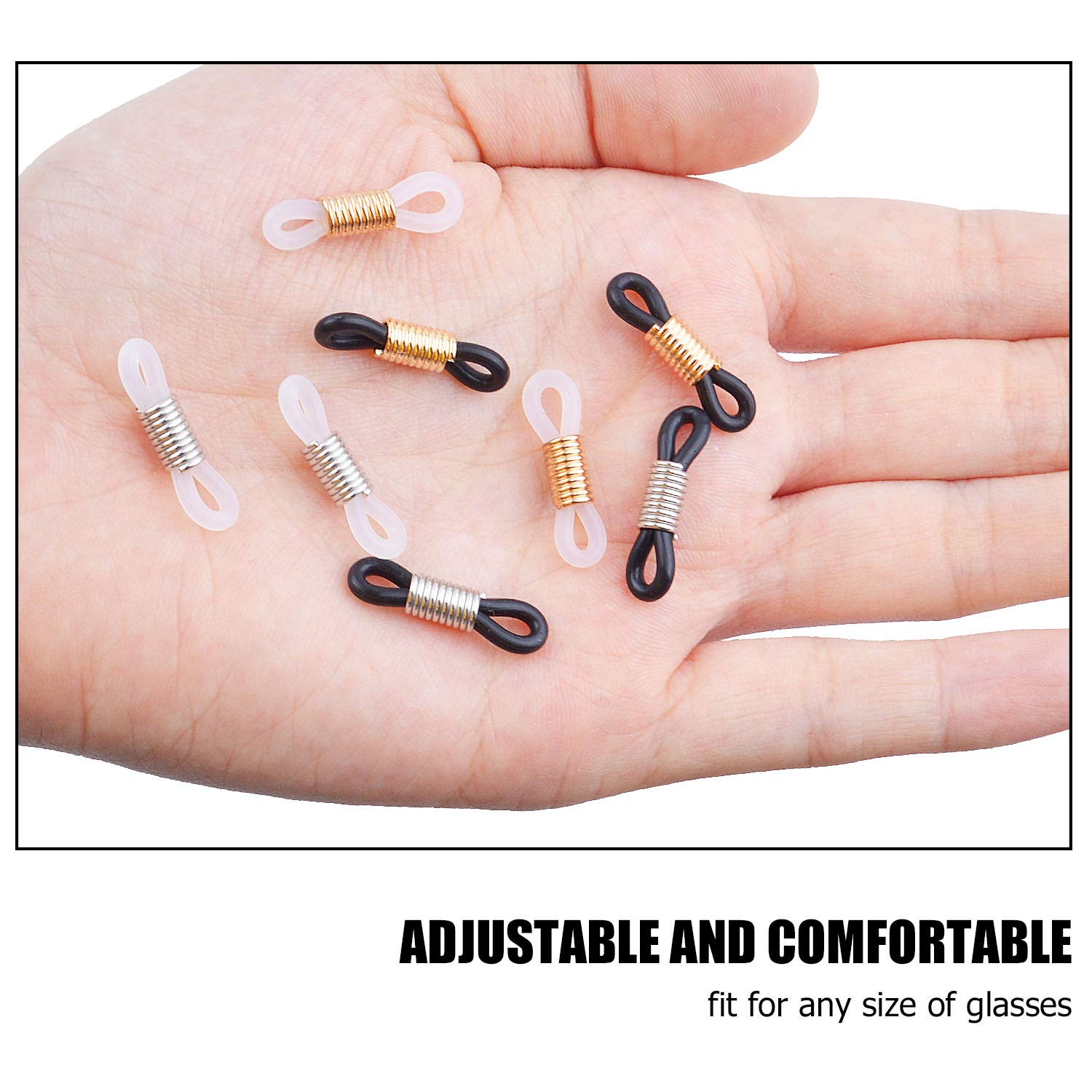 Aylifu Eyeglasses Chain Connector, 40 Pieces Adjustable Eyeglasses Chain Ends Rubber Strap Holder Chain Loops for Eyeglass Sunglasses Chain, 4 Colors