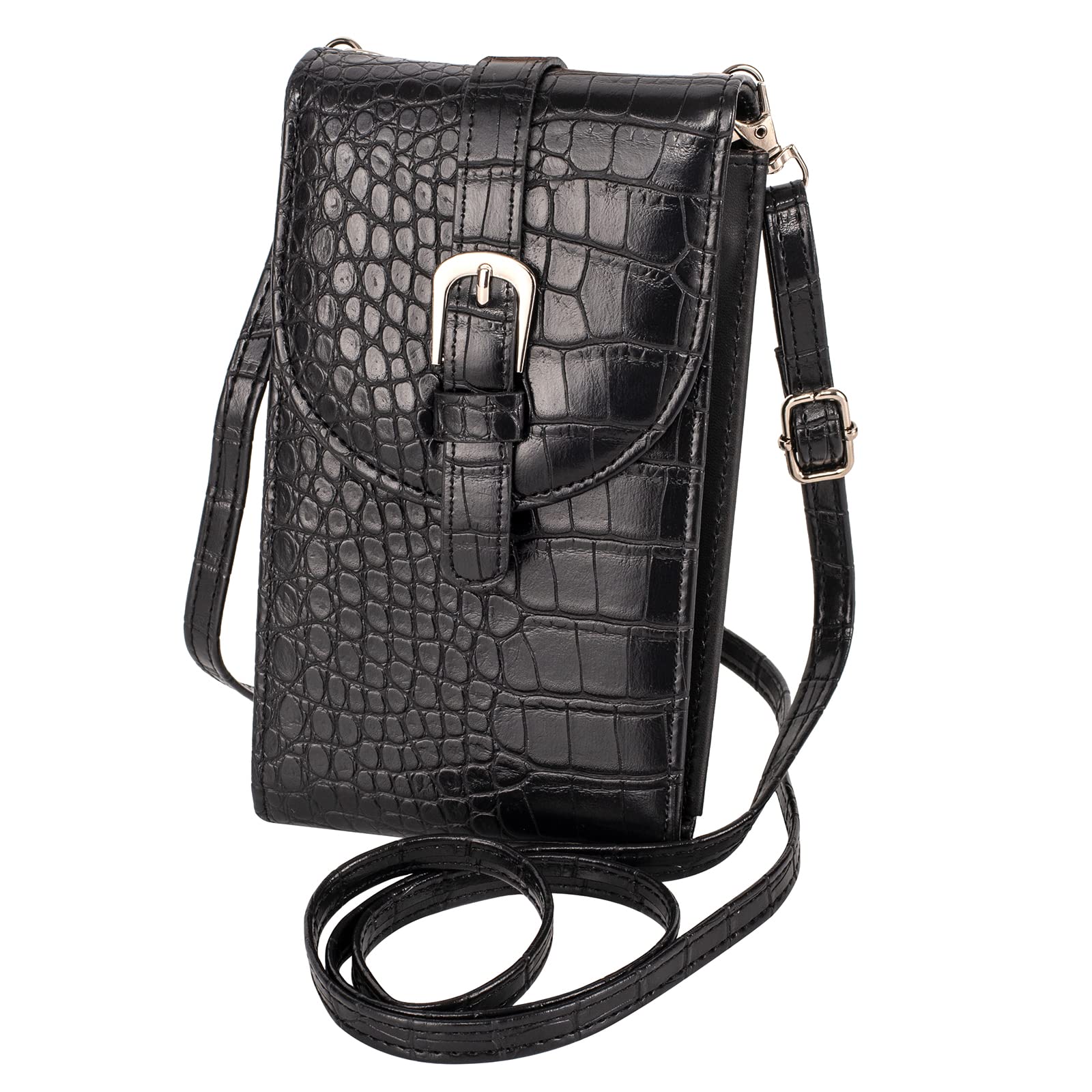 IRUGLE Small Leather Crossbody Cell Phone Purse for Women, Mini Shoulder Bag with Long Strap Card Holder, Ladies Clutch Wallet Handbag Pouch for iPhone 13 Pro Max Samsung Galaxy S22 Ultra (Black)