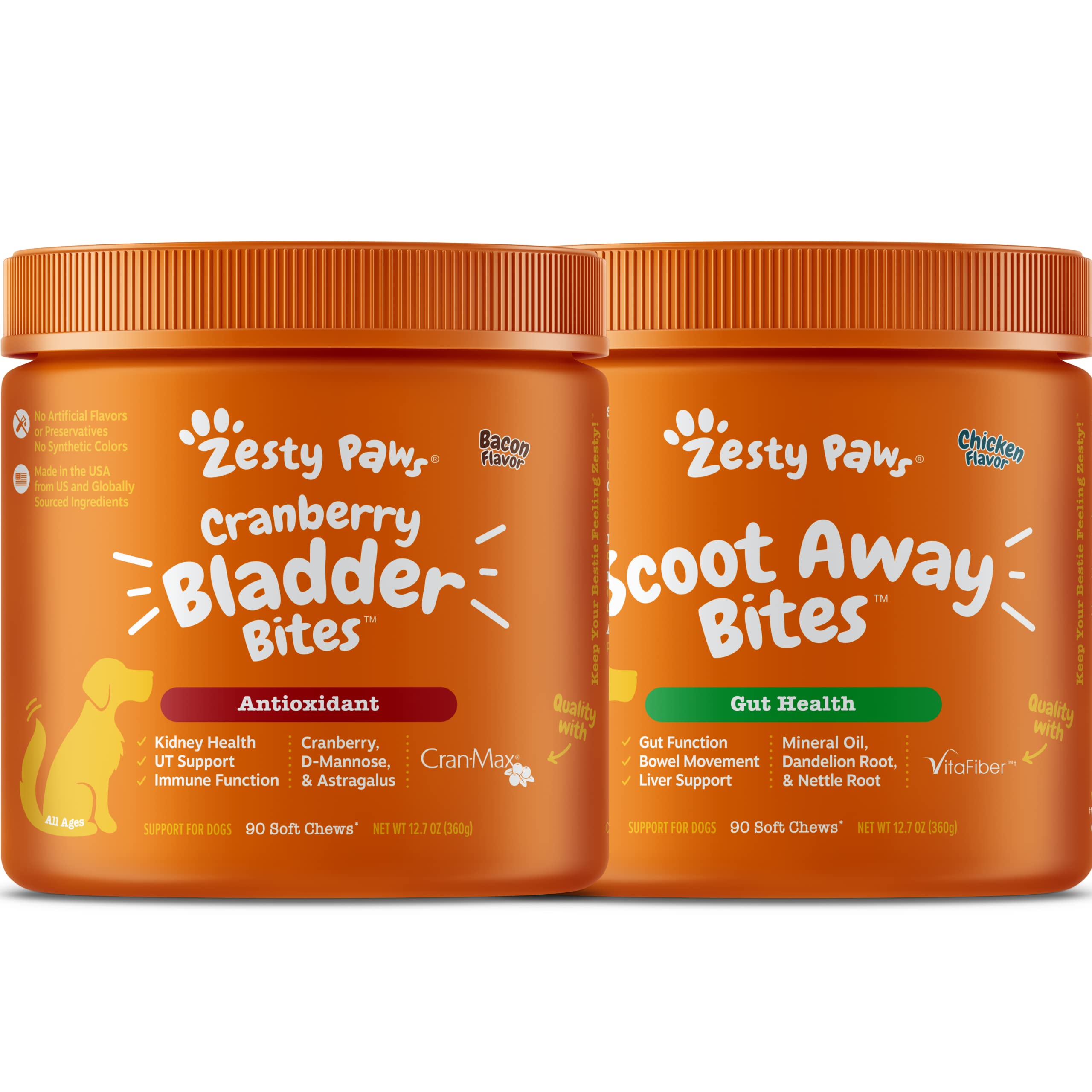 Cranberry Soft Chews for Dogs - Kidney, Bladder & Urinary Tract Wellness Supplement + Scoot Away Soft Chews for Dogs - with Bromelain