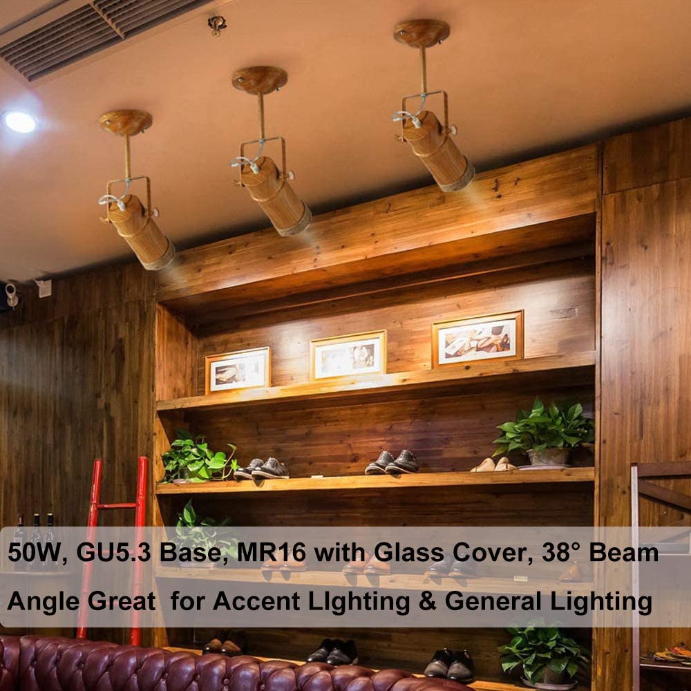 Vinaco MR16 Bulb,6 Pack MR16 Halogen Bulb 50W GU5.3 Base, 800LM High Output MR16 12V 50W Halogen, 2800K Warm White MR16 Dimmable with Clear Glass Cover, MR16 GU5.3 for Landscape, Track Lights