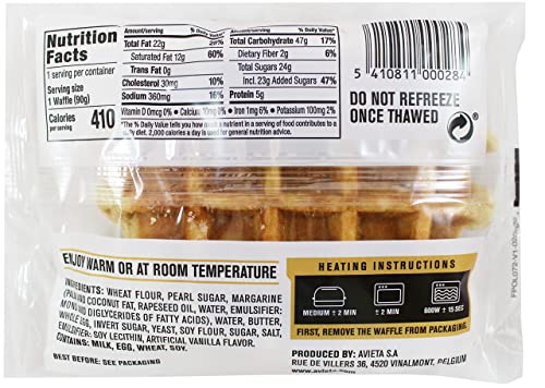 Avieta Belgian Pearl Sugar Waffles, 6 Individually Packed 3.17 Ounce