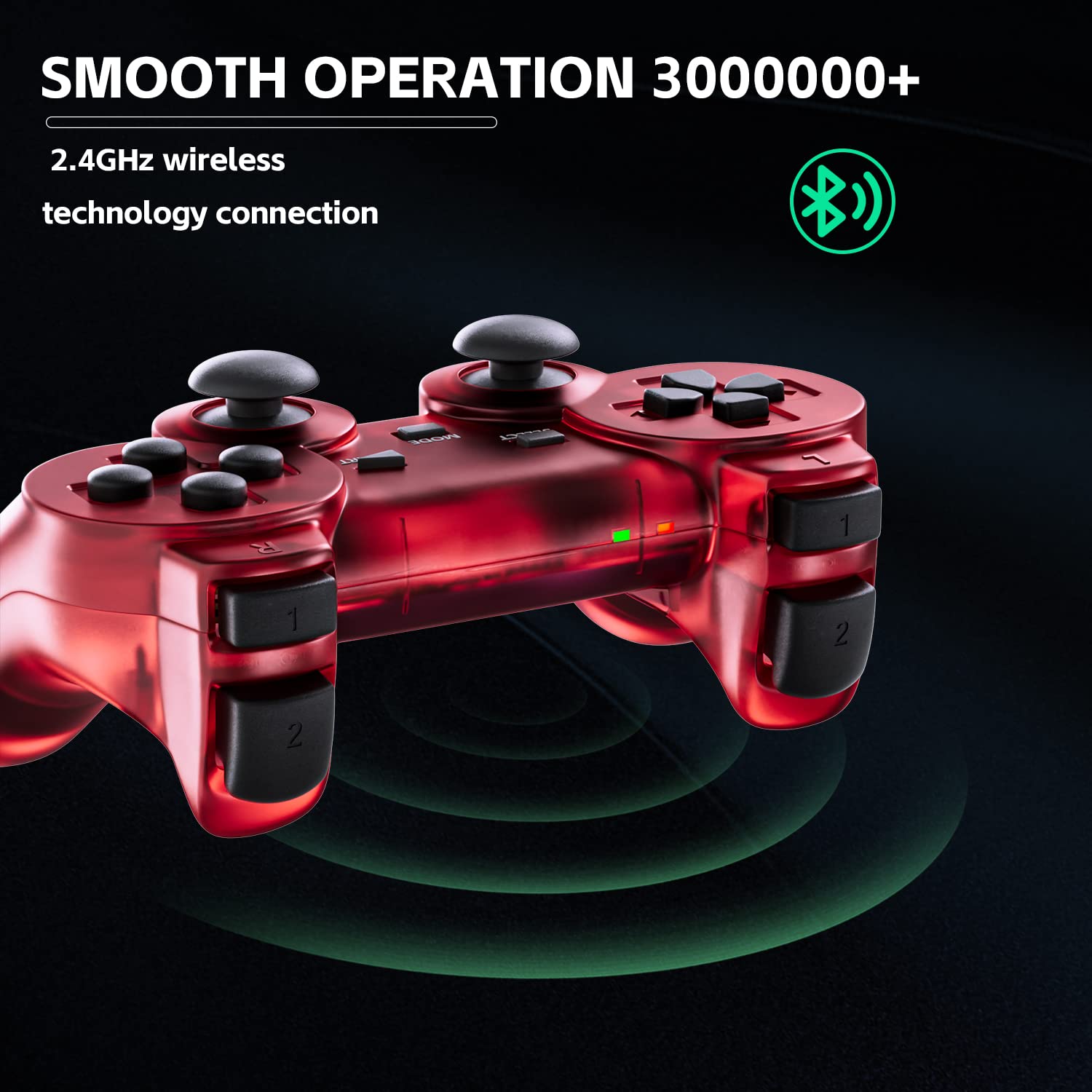 Burcica Wireless Controller for PS2 Play 2 Dual Vibration - ClearRed and ClearPurple