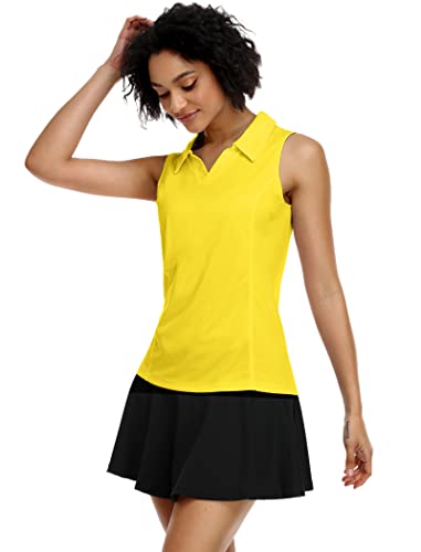 COOrun Women's Polo Shirt Sleeveless Golf Shirts Moisture Wicking Athletic Tennis Shirts Classic Tennis Tops,Yellow Medium