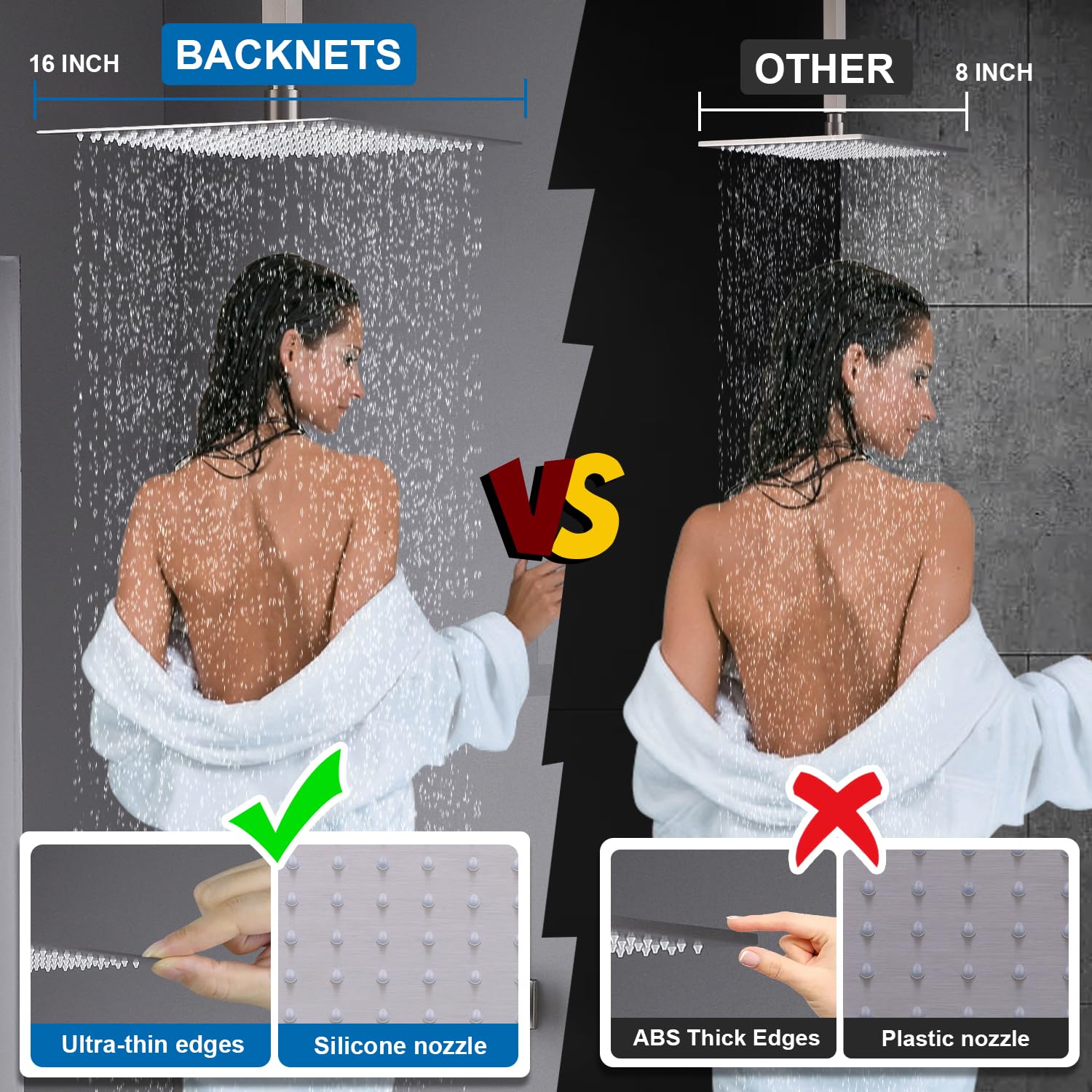 Backnets Shower System 12 inch Ceiling Mount Shower Faucet Set High Pressure Shower Head System with 4pcs Adjustable Body Sprays,Bathroom Shower Fixtures Rain Mixer Shower Combo(Brushed Nickel)