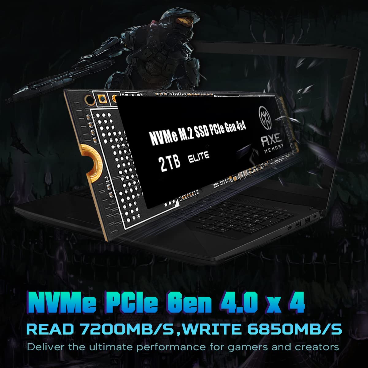 AXE MEMORY Elite Internal SSD 2TB Gen4 PCIe NVMe M.2 2280 Solid State Drive - Read up to 7,200MB/s Write, Up to 6,850MB/s DDR4 with 2GB DRAM Cache