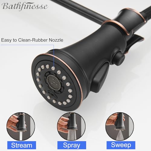 Bathfinesse Kitchen Sink Faucet with Pull Down Sprayer, 1 or 3 Hole, Oil Rubbed Bronze