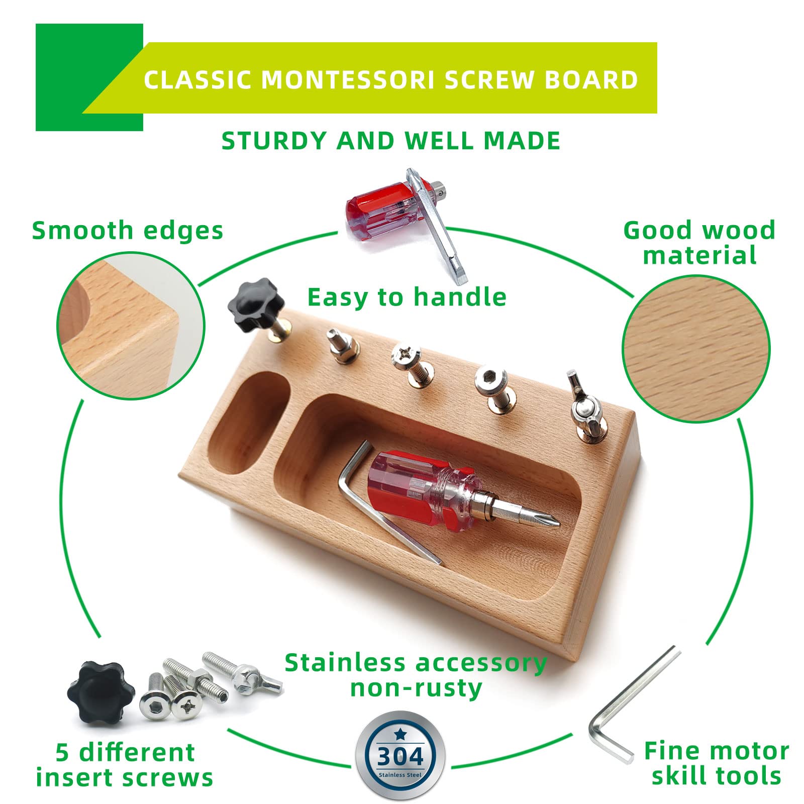 MEROCO Montessori Screw Driver Board for Kids Montessori Materials Basic Skills Educational Learning Toys for 3 4 5 Year Old Kids Toddlers Sensory Montessori Toy Preschool Classroom Fine Motor Skills