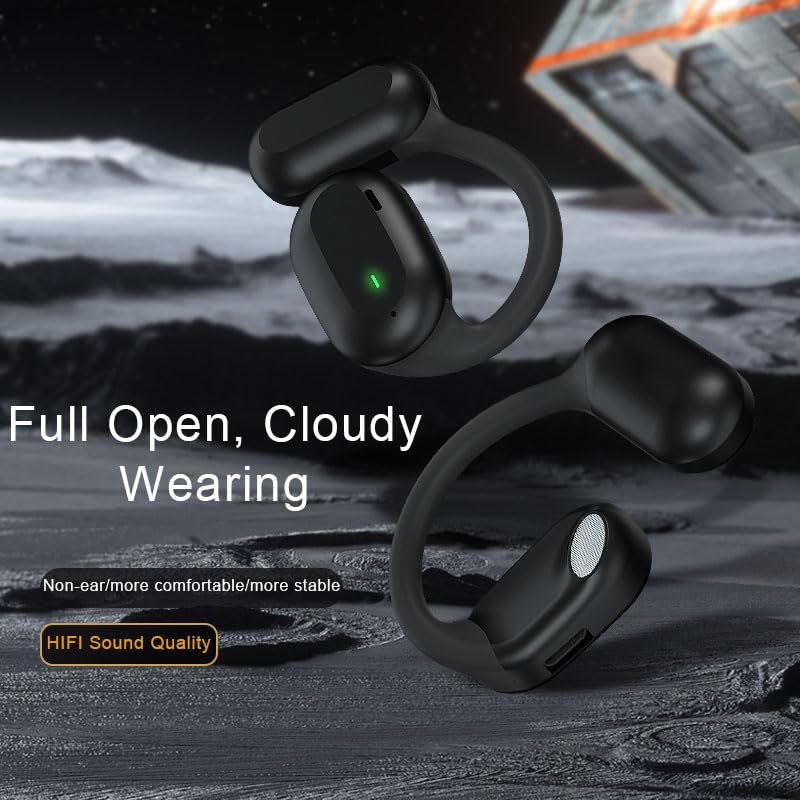 CHUYI Single Open Ear Air Conduction Headphones [Only Right Ear], Ultra-Light Wireless Bluetooth 5.2 Noise Cancelling Earphone with Earhooks, Sports Business Headset with 16hrs Play Time (White)