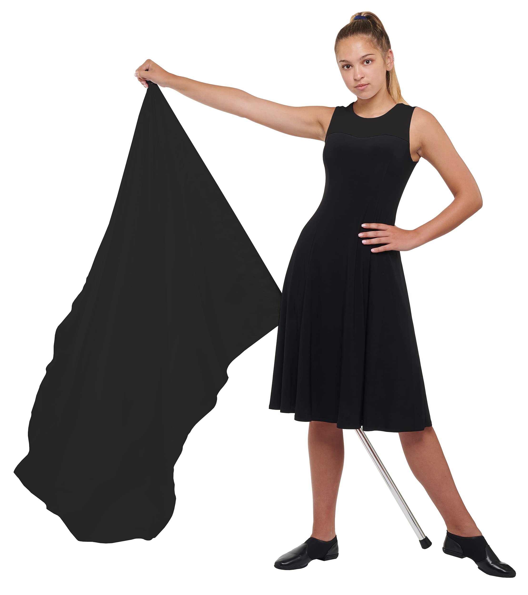 Black Color Guard Flag, Curved Rectangle Solid Color Flag for Practice, Made of Easy to Clean Polyester Habutai