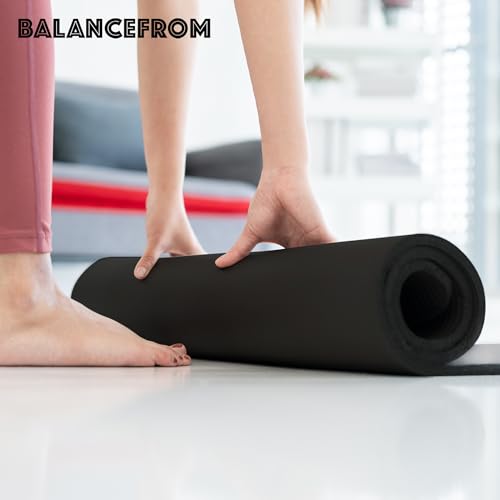 BalanceFrom All-Purpose 1-Inch Extra Thick High Density Anti-Tear Exercise Yoga Mat with Carrying Strap (Black)