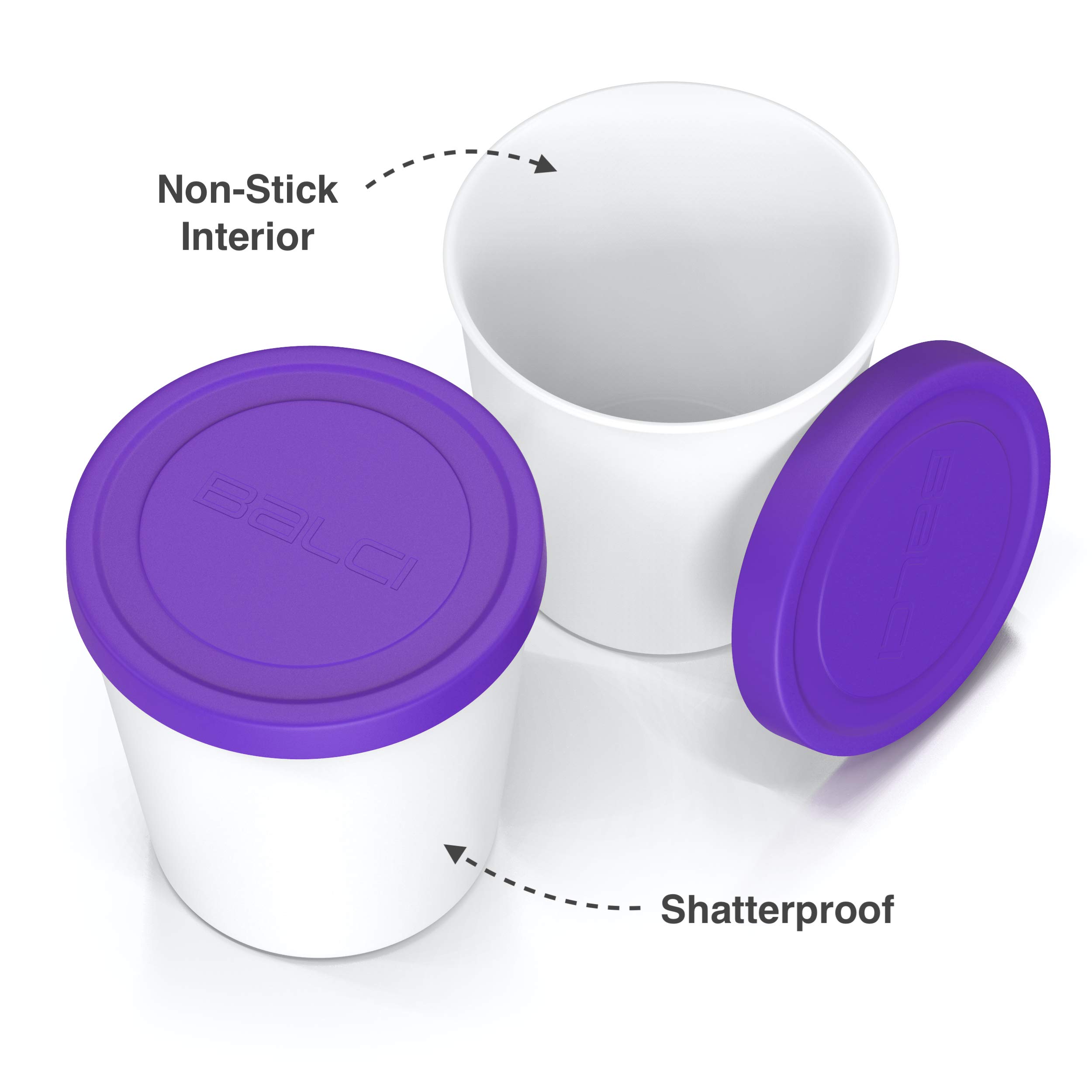 BALCI - Premium Ice Cream Containers (2 Pack - 1 Quart Each) Perfect Freezer Storage Tubs with Lids for Ice Cream, Sorbet and Gelato! - Purple