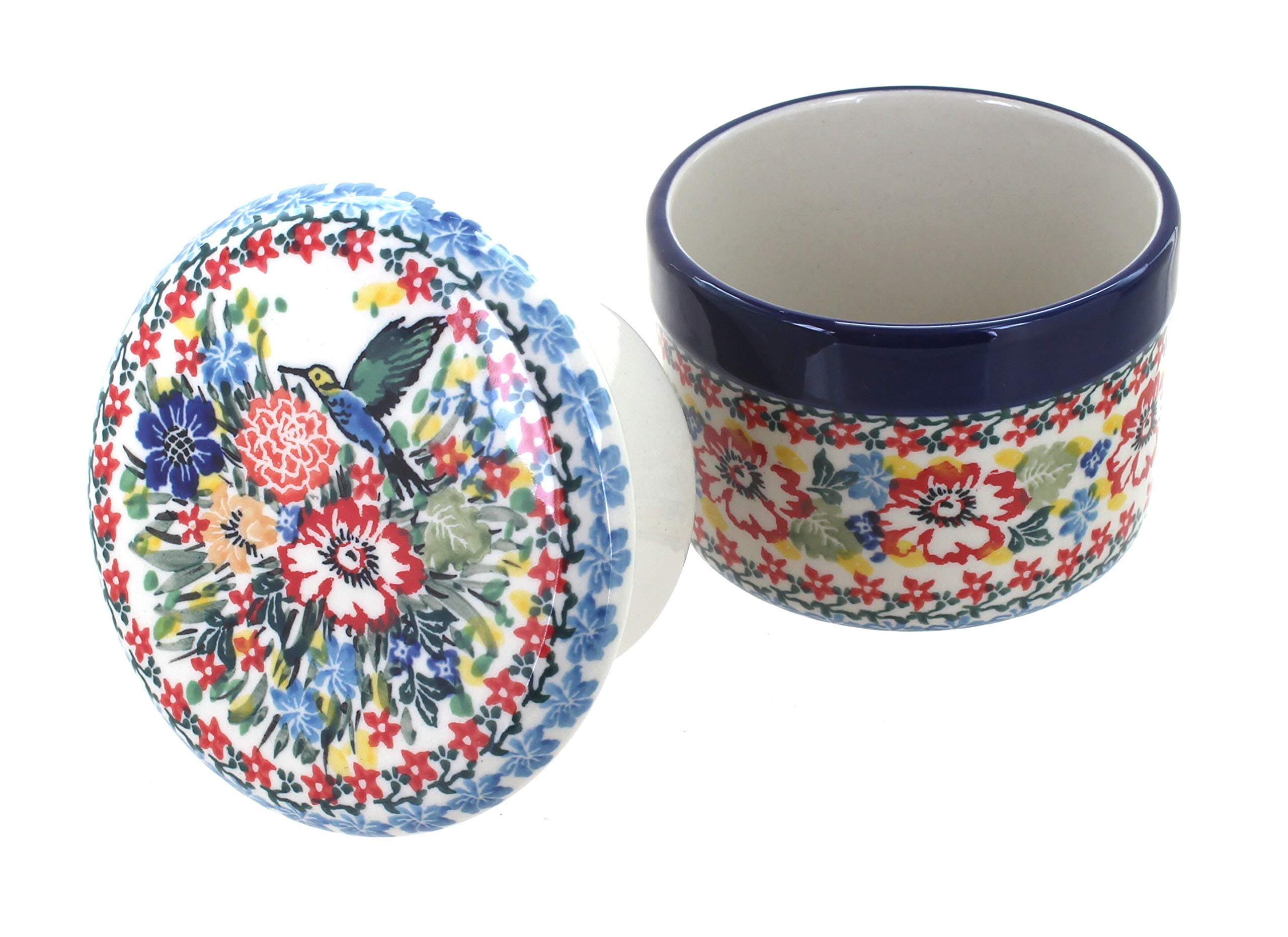 Blue Rose Polish Pottery Hummingbird French Butter Dish