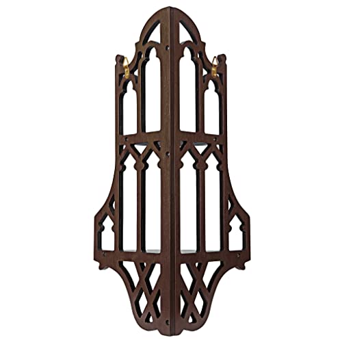 Design Toscano Canterbury Cathedral Gothic Wooden Corner Shelf, 25 inch, walnut