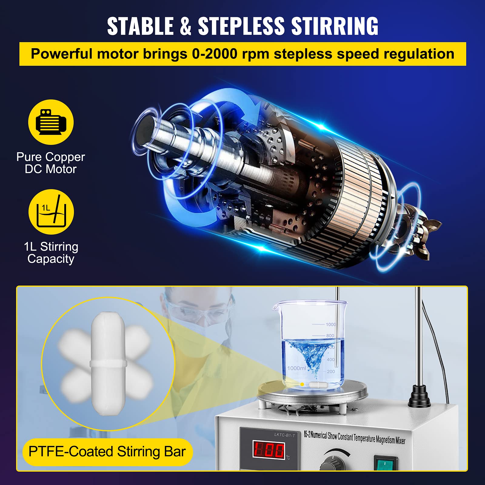 Vevor Magnetic Stirrer,200W, 2000RPM,with Digital Temperature Display & Speed Adjusting, Magnetic Mixer with Hotplate 110V Magnetic Stirring Mixer 85-2,1000ML: Industrial & Scientific