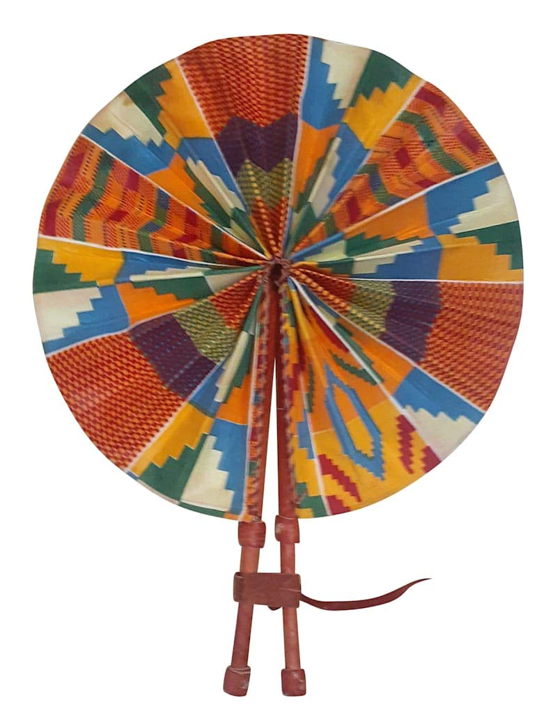 African Folding Hand Fan Kente Light Blue Quality Fabri
