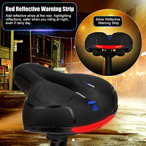 Bike Seat for Men and Women, Comfortable Bicycle Seat Replacement Soft Memory Foam with Dual Shock Absorbing Rubber Ball Universal Wide Bicycle Saddle, with Mounting Tools,Reflective Strap,Storage Bag