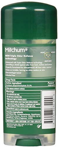 Mitchum Antiperspirant Deodorant Stick for Men, Triple Odor Defense Gel, 48 Hr Protection, Dermatologist Tested, Alcohol Free, Unscented, 3.4 oz, green