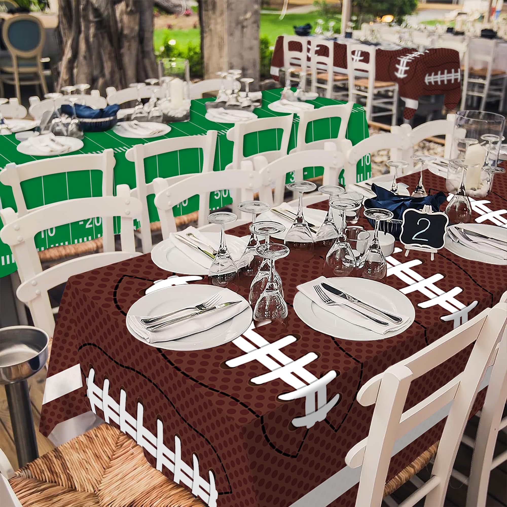 SJJPDYY Football Party Decorations Disposable Tablecloth Plastic Touchdown Table Cover Perfect for Super Bowl Football Birthday Party Decorations and Gameday Tailgate Decorations 54 X 108Inch, 2 Pack