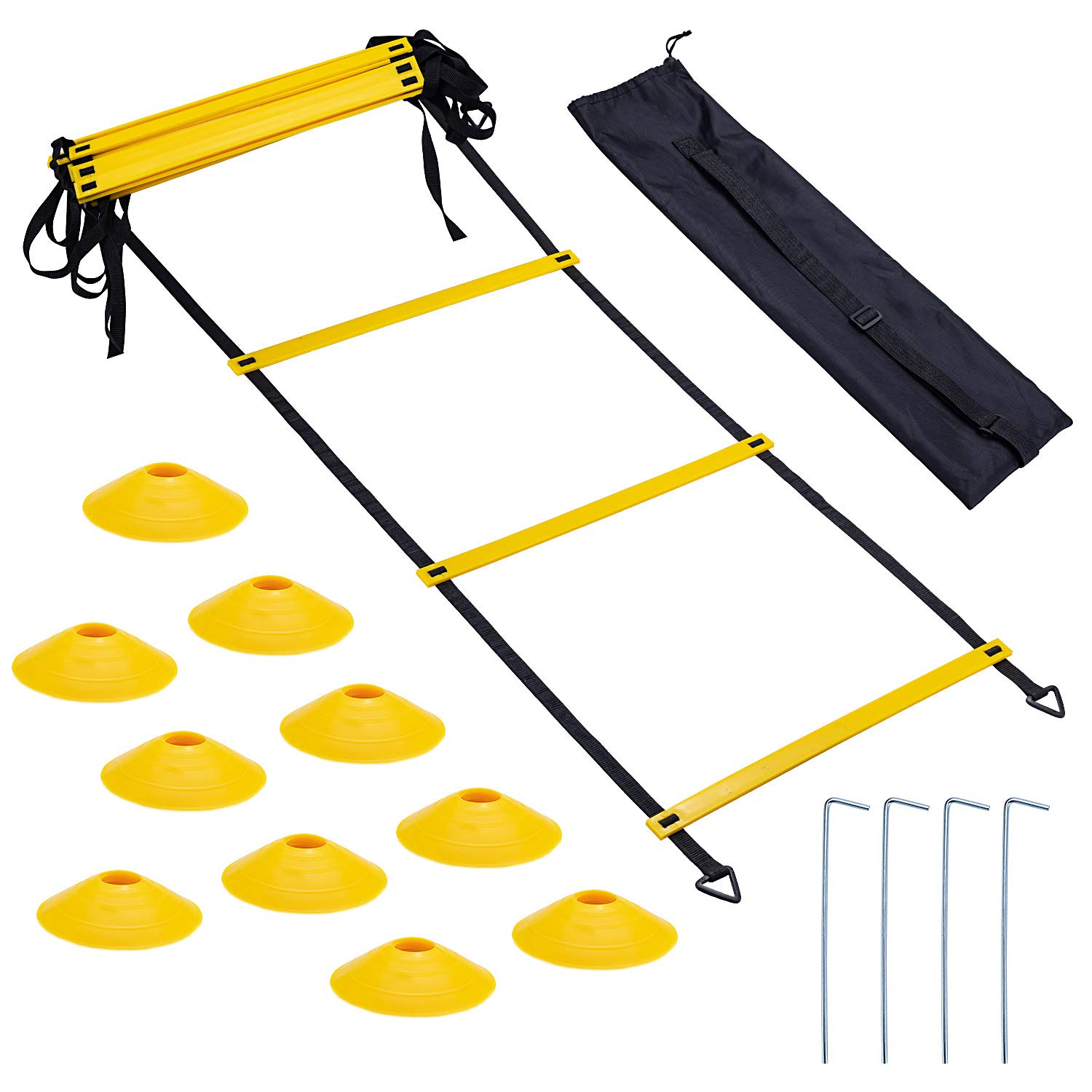 Bligo Speed Agility Training Equipment Set - Includes 23 ft Ladder with 4 Hooks, 10 Cones - Kit for Athletes, Football, Soccer, Basketball, Hockey, for Coordination, Footwork