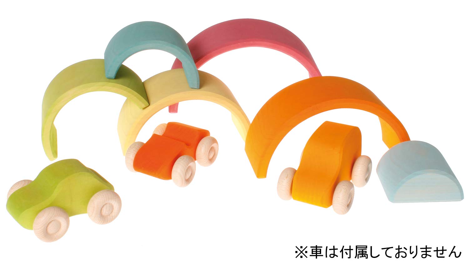 Grimm's Spiel und Holz Design Large 6-Piece Pastel Rainbow Stacker, Open-Ended Wooden Nesting & Stacking Toy Blocks