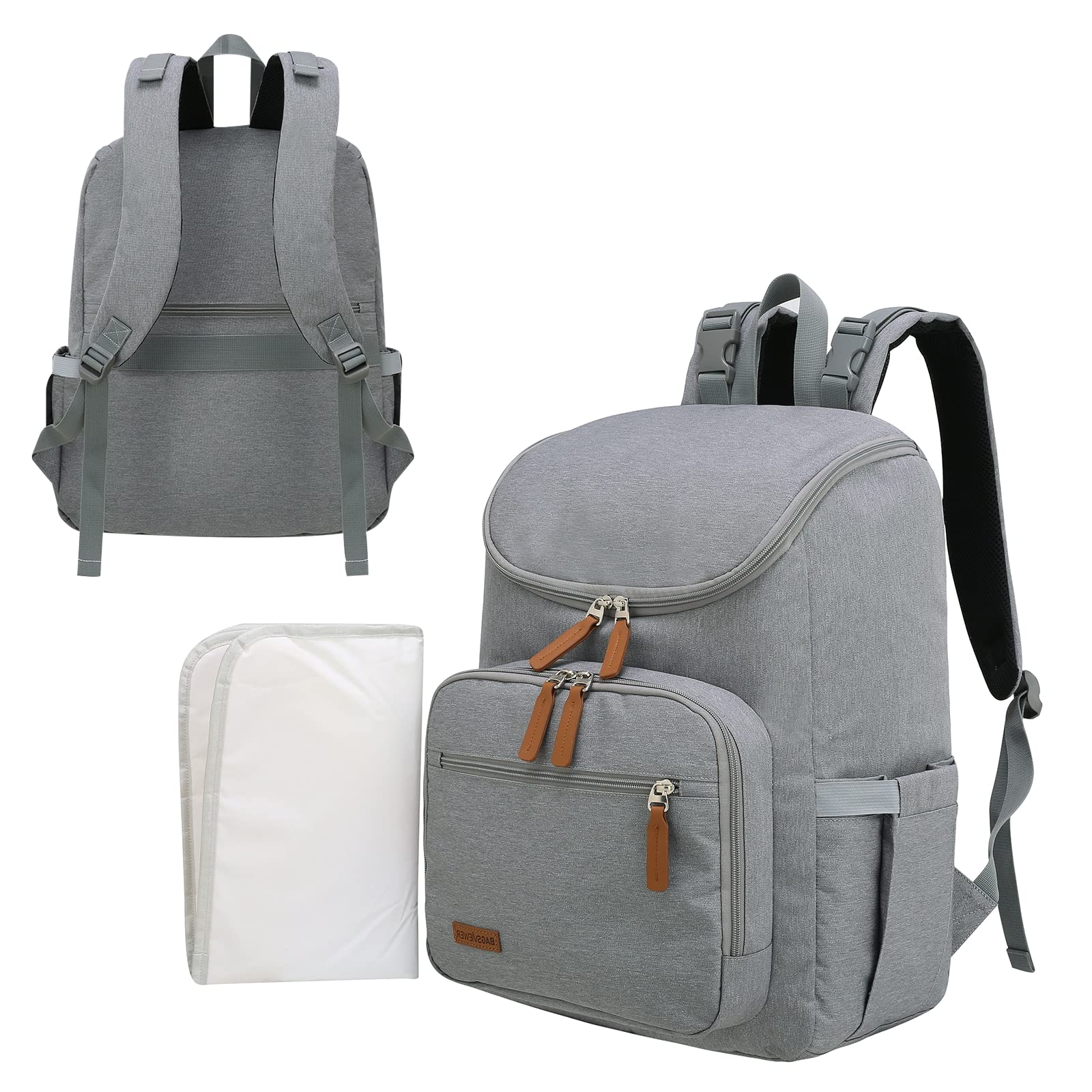 BAGSVIEWER Diaper bag backpack, Waterproof Baby Bag with Extra Large Changing Pad, Multifunctional Baby Diaper Bag Travel Backpack, Large Capacity, Stylish and Durable, Grey