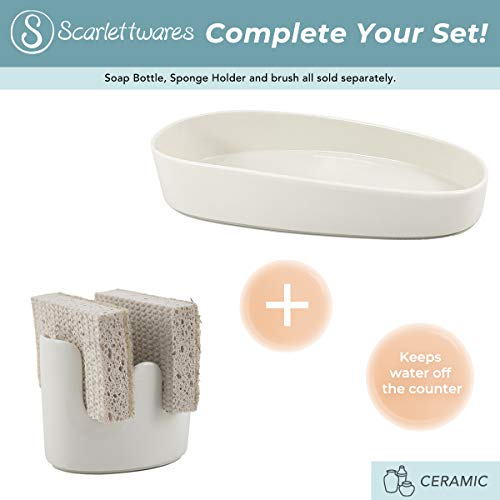 Scarlettwares Dual Two Double Sponge Holder Kitchen Sink Organizer Ceramic White Dishwasher Safe Modern Rustic Farmhouse Elegant Compact Design