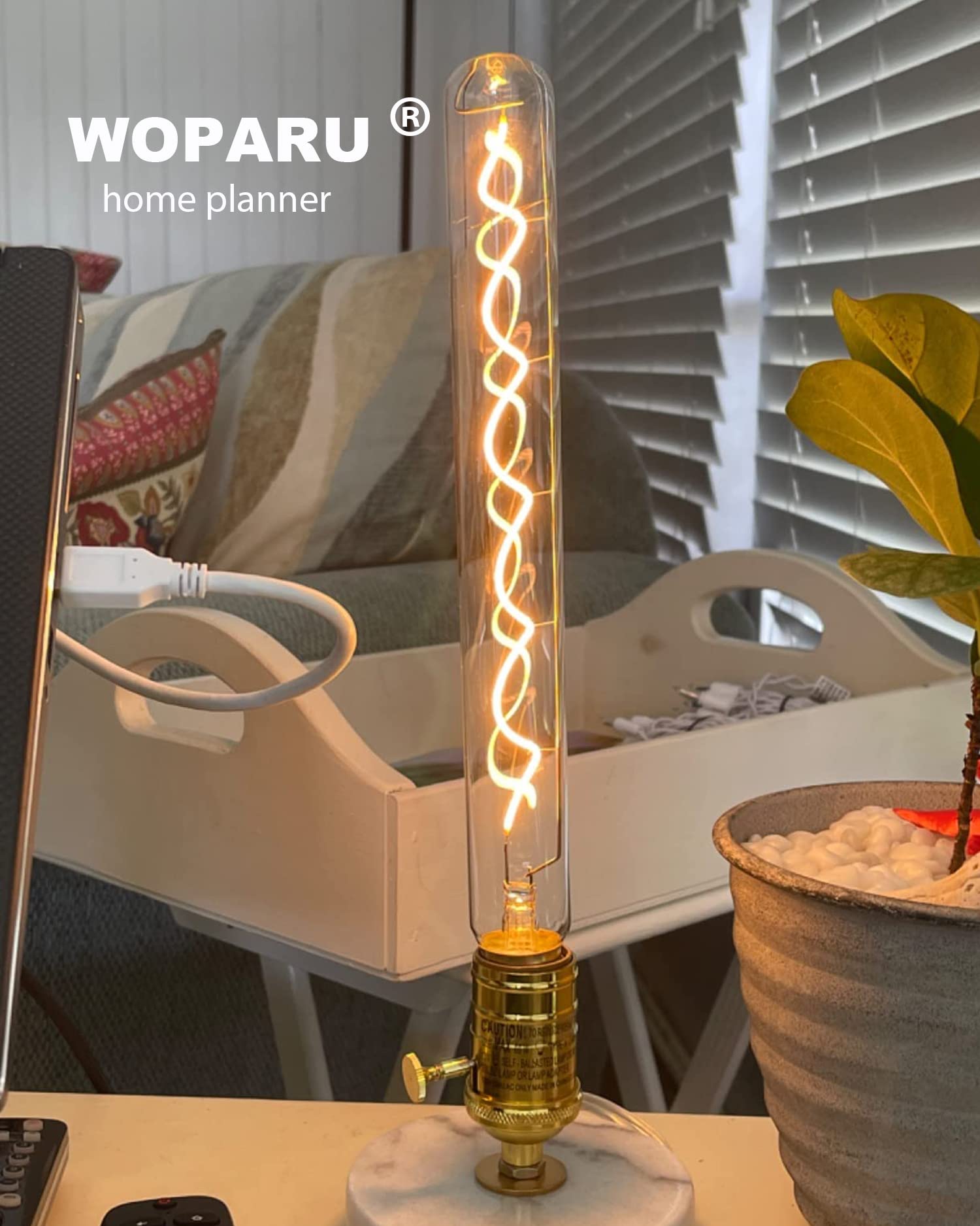 WOPARU Long Test Tube Spiral Vintage Edison Filament Light Bulb,T10/T32 Medium (E26) Standard Base E27,4W 2200K 240LM Dimmable LED Edison Bulb,40W Equivalent Warm White (Clear Glass)
