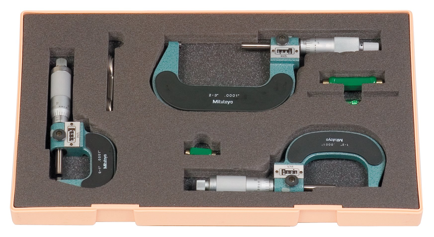 Mitutoyo 193-923 Digit Outside Micrometer Set, 0-3" Range, 0.0001" Graduation, +/-0.0001" Accuracy (3 Piece Set)