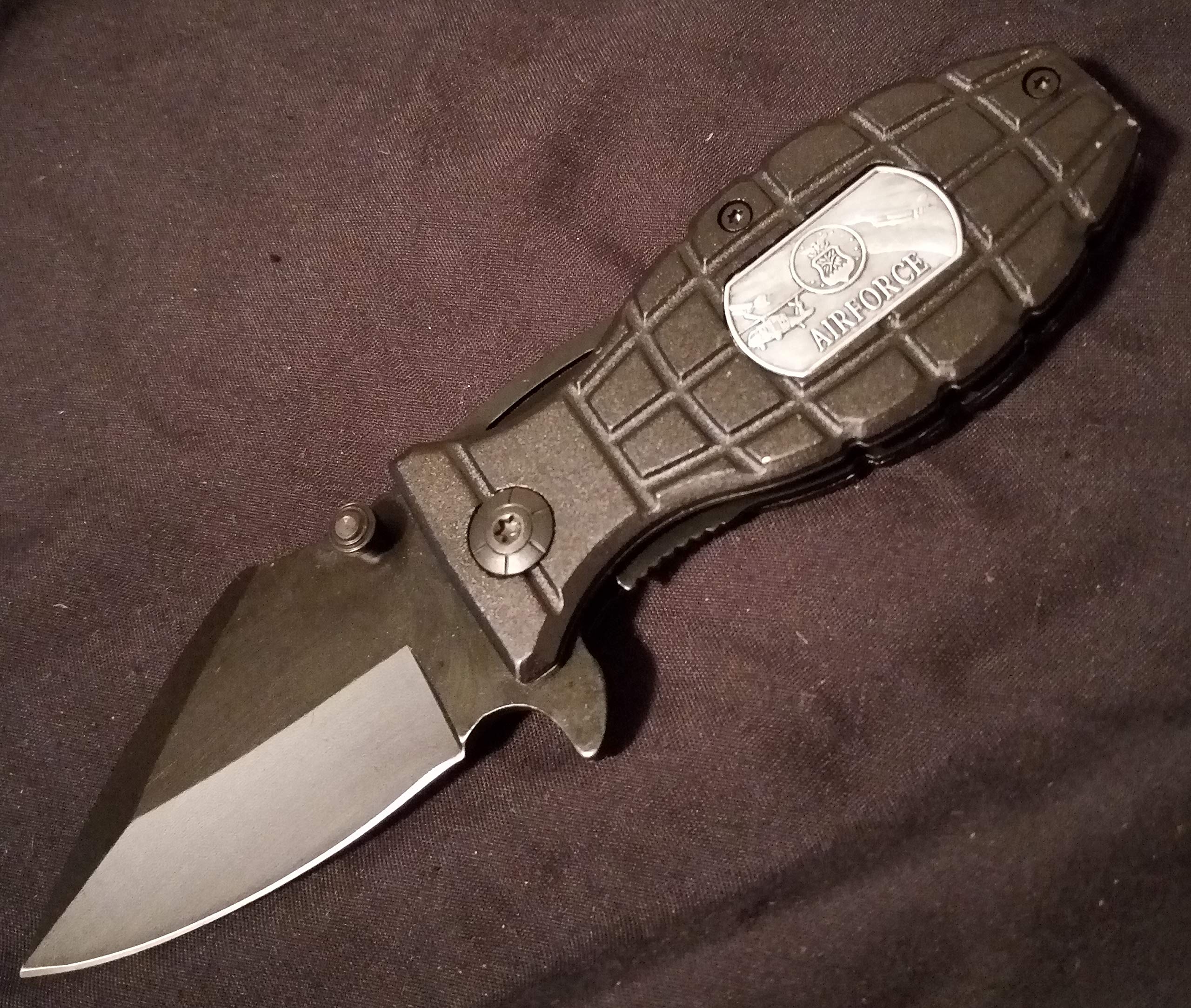Birsppy MB New Extreme Opps Airforce Grenade Shape Black 1065 Surgical Steel Blade Tactical Hunting Folder Open Pocket Knife