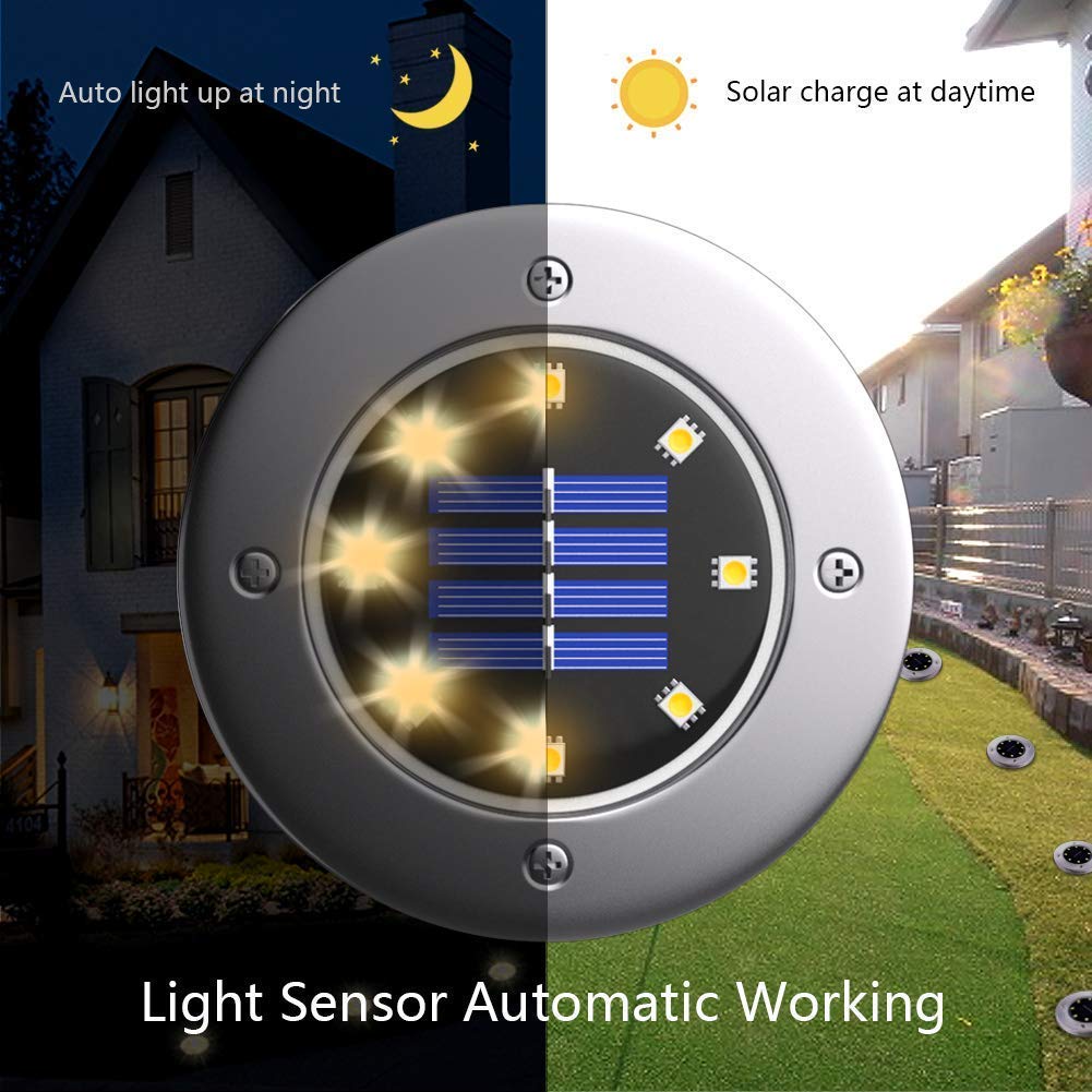 Biling Solar Disk Lights Outdoor, 12 Pack Solar Ground Lights Outdoor Waterproof for Garden Yard Patio Pathway Lawn Driveway - Warm White