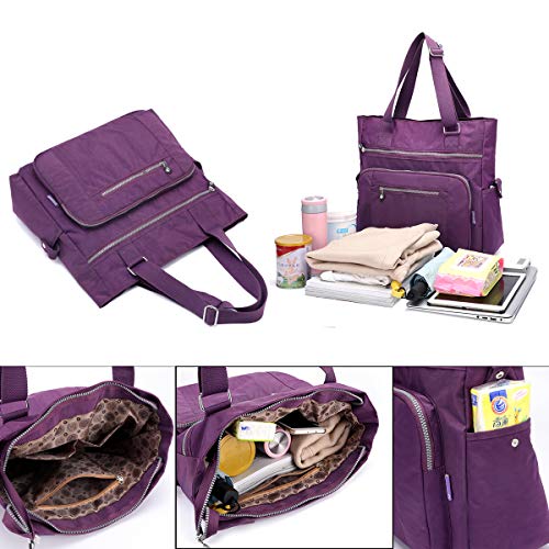 Nawoshow Women Canvas Tote Bag Waterproof Nylon Multi Pocket Shoulder Bags Work Bag Teacher Purse and Handbags (A-Dark Blue)