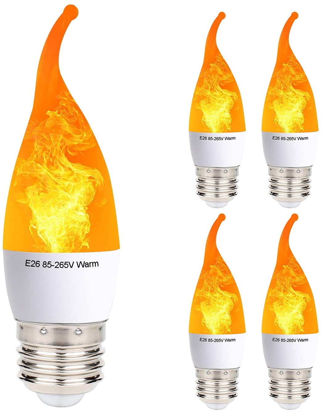 BAILAOYE 4 Pack LED Simulated Fire Flicker Flame Light Bulb, 3 Modes (Emulation General Breathing) 2W 1800K Warm White, E26 Base Fire Light Bulbs with Gravity Sensor for Home Bar Party Decorations