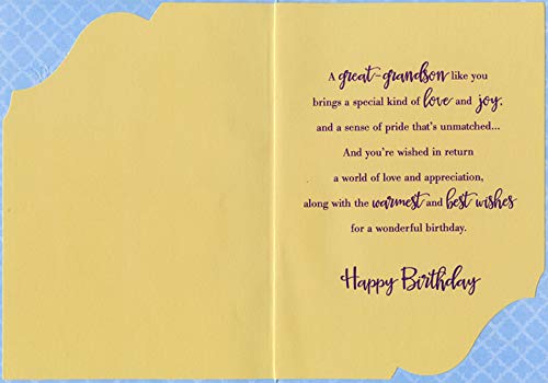 Designer Greetings Bright and Dark Blue Mountains : Lake with Orange Sky Great-Grandson Birthday Card