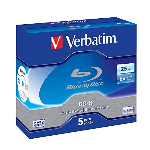 Verbatim BD-R Single Layer 6X Burning Speed Printable Surface Scratchguard Plus Pack of 5