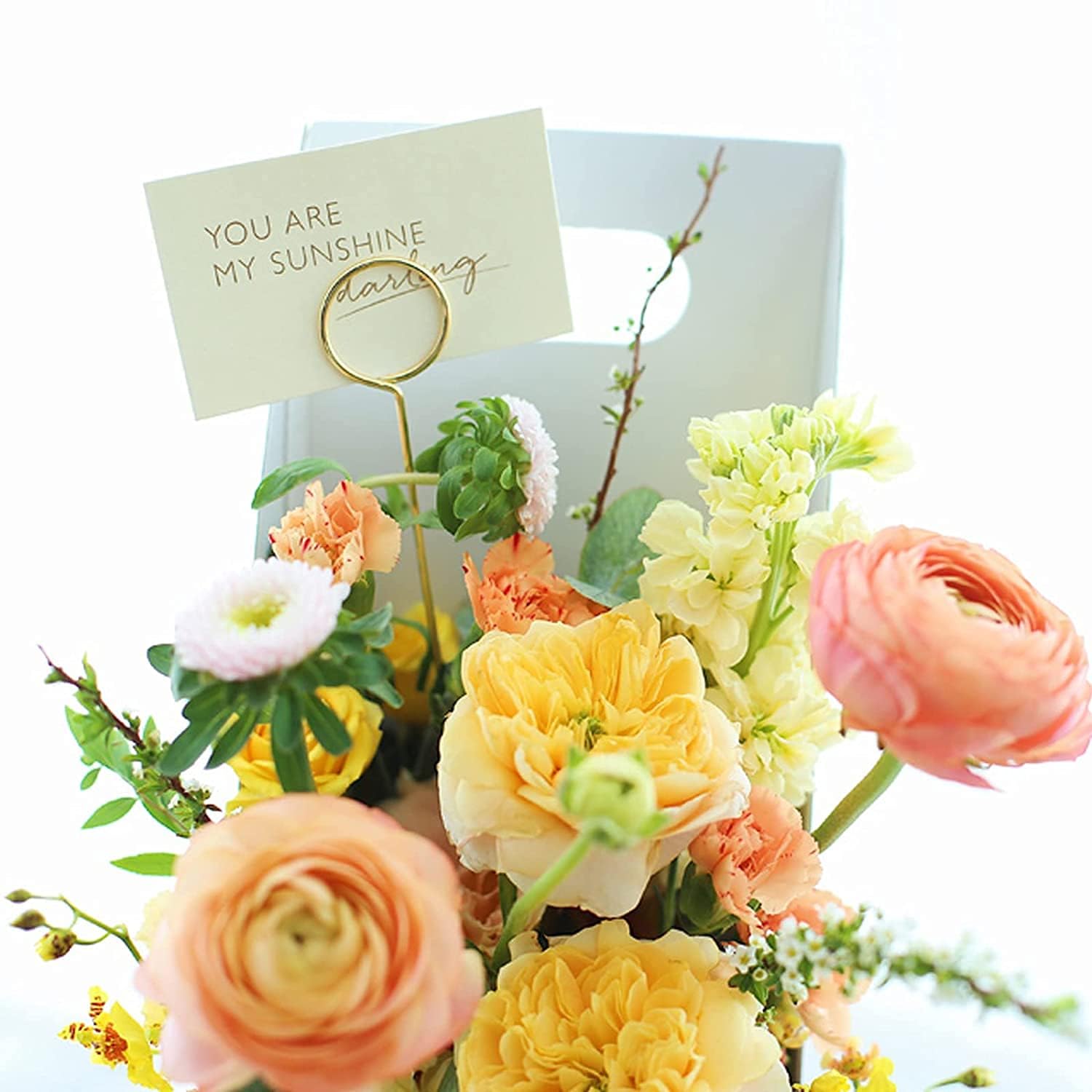 H&W 12''L Golden Ring Loop Round Shape Card Holders 40PCS Floral Picks Clips for Wedding & Flower Arrangements, DIY Craft Wire Clip Table Card Holders Note Photo Picture Memo Holder Cake Topper (Ring)