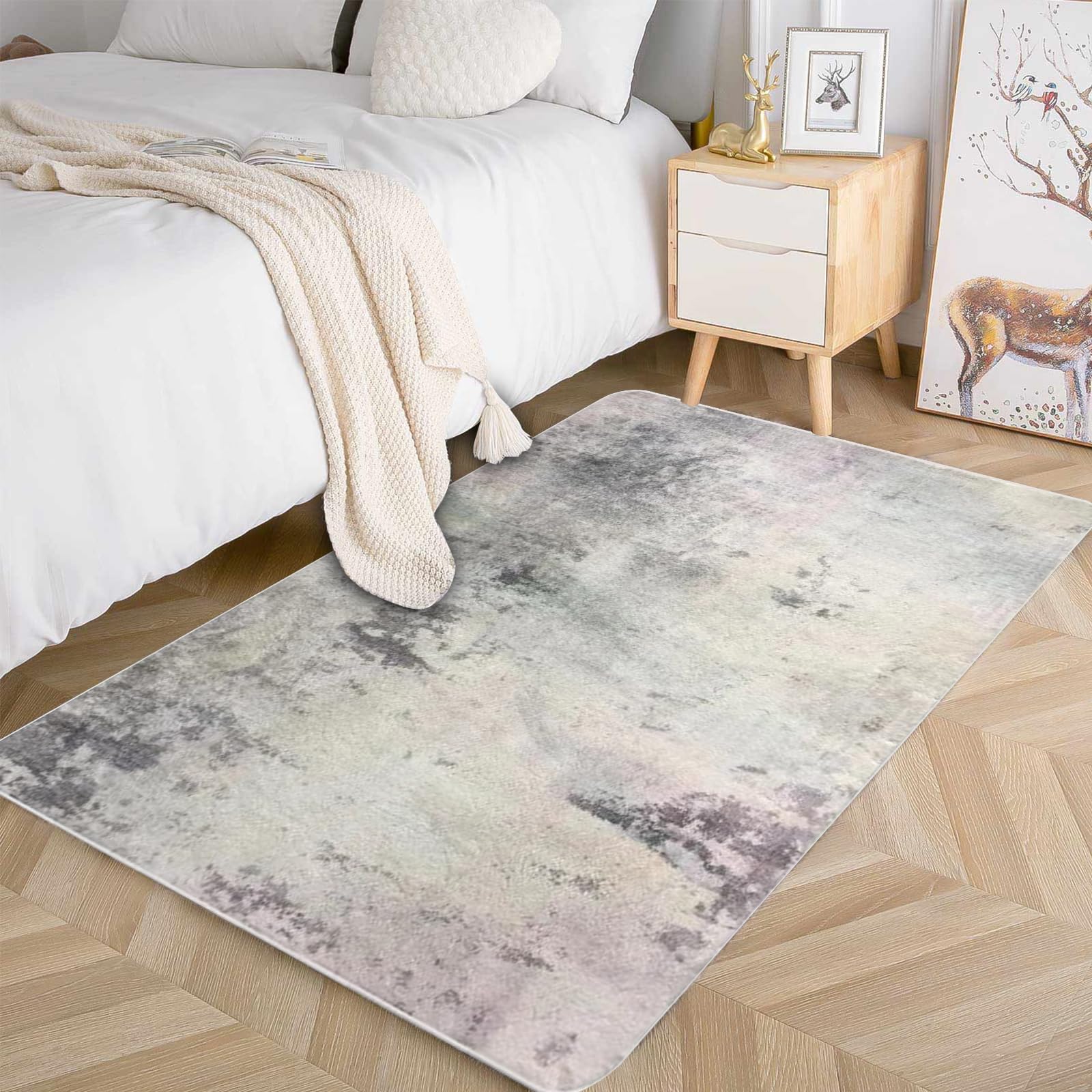 ASIinnsy Soft Abstract Area Rugs Non-Slip Carpet for Living Room Bedroom Dining Room Indoor Rugs Home Decor (Grey/Multi, 3.9' x 5.2')