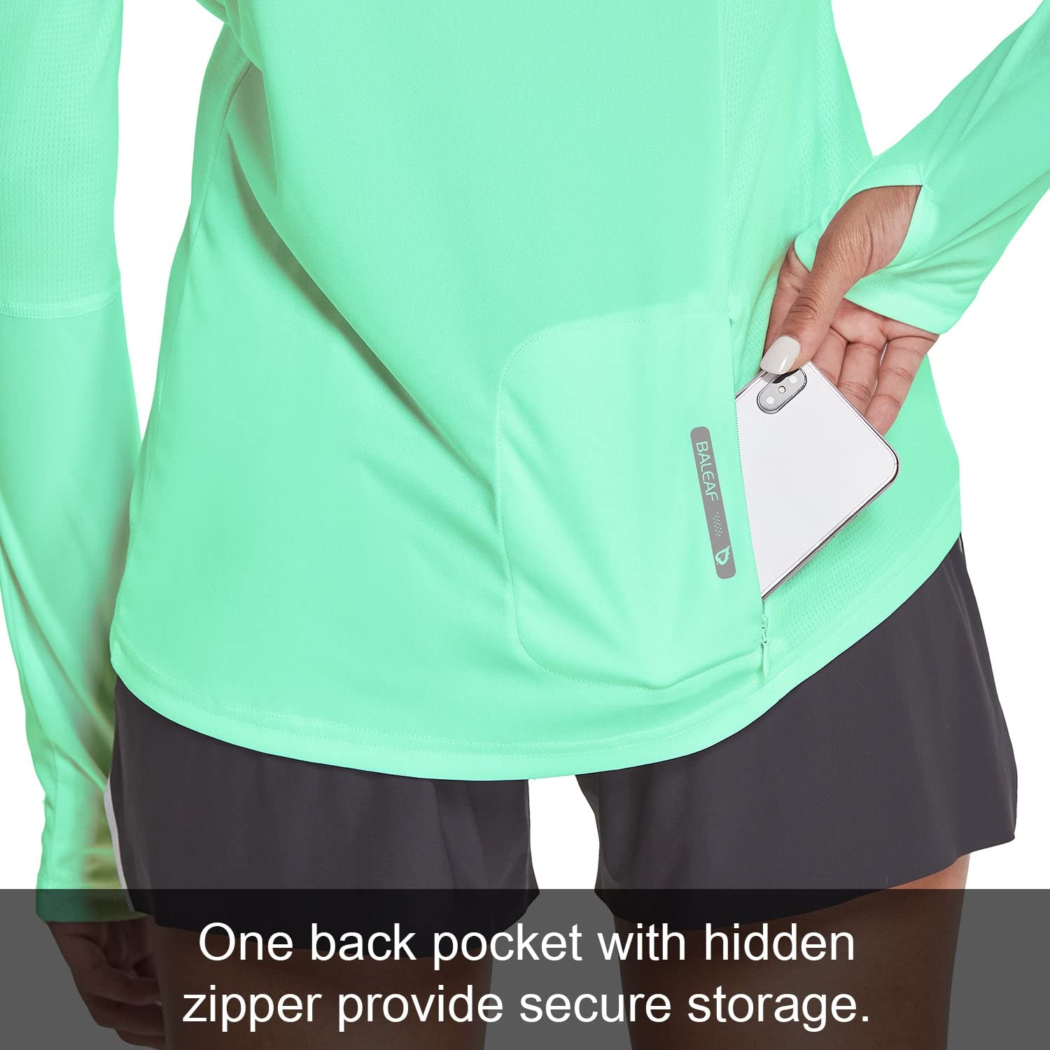 BALEAF Women's Hiking Long Sleeve Shirts with Face Cover Neck Gaiter UPF 50+ Lightweight Quick Dry SPF Fishing Running Hoddie Light Green Size L