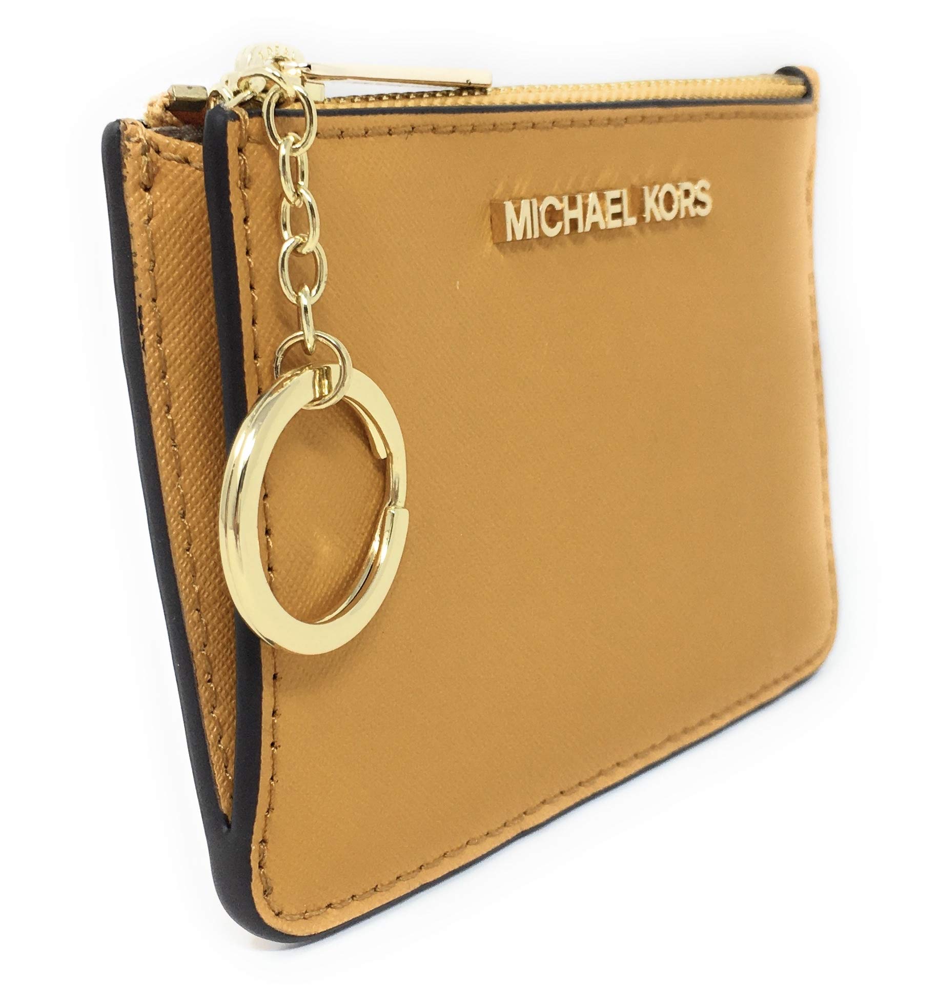 Michael Kors Jet Set Travel Small Top Zip Coin Pouch with ID Holder in Saffiano Leather (Marigold)
