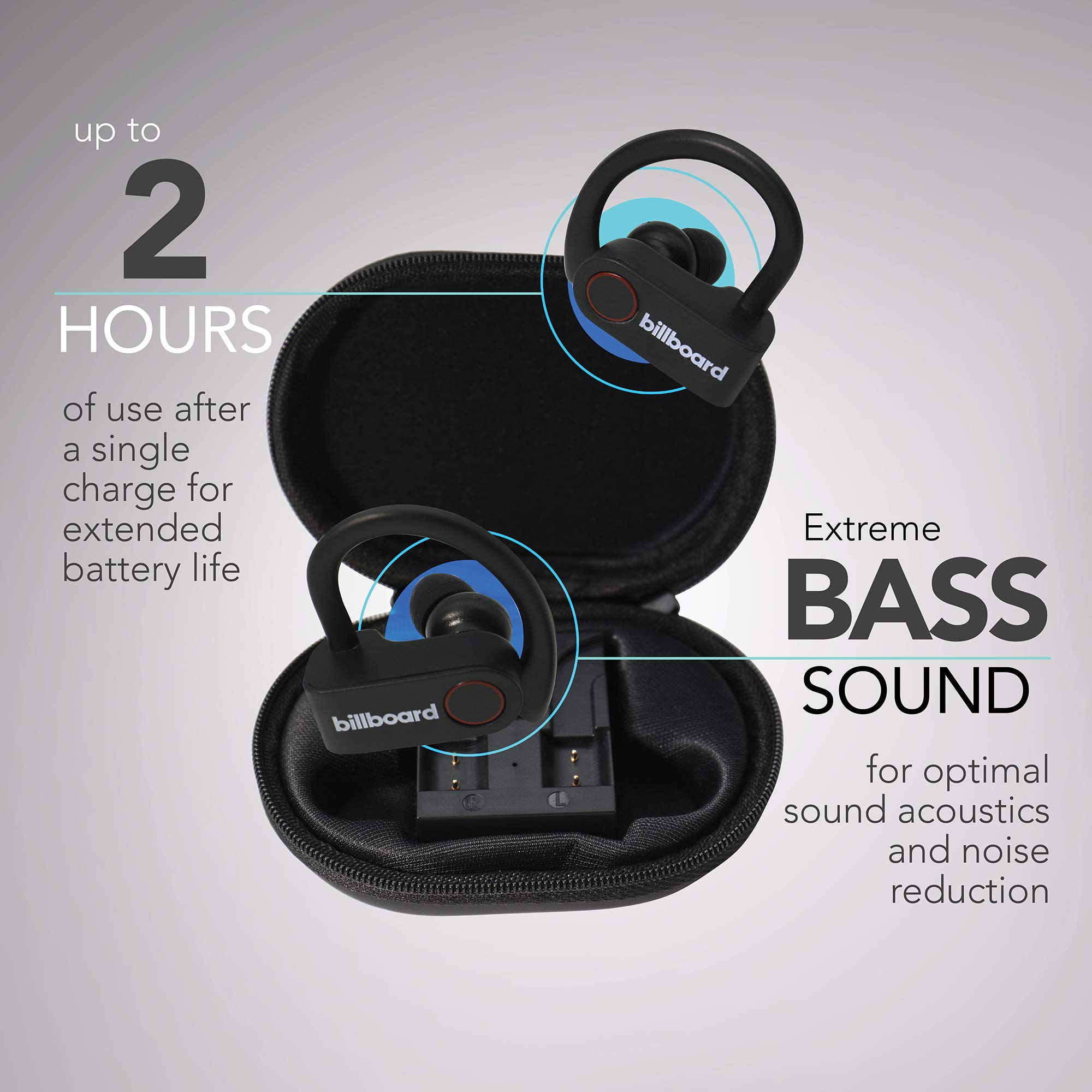 Billboard Bluetooth 5.0 True Wireless Stereo Sport Earhooks with Charging Case, Black/Red (BB2819)