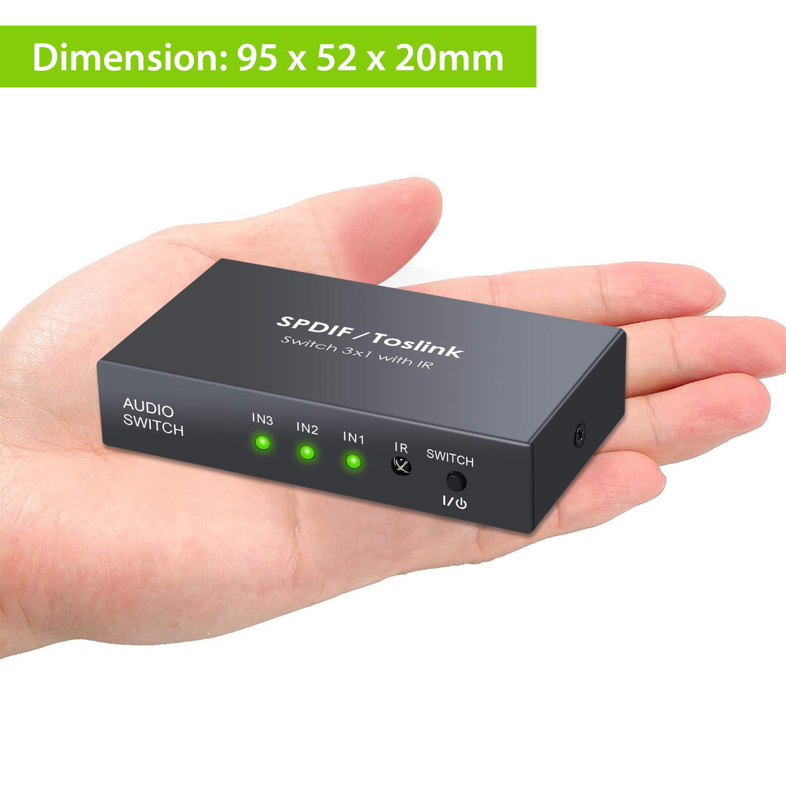 LiNKFOR Digital Toslink Optical 3x1 Switch with 3ft Optical Cable and IR Remote Control Aluminum Alloy Digital Audio SPDIF Toslink Optical Fiber Switcher 3 in 1 Out for PS3 Xbox Blue-Ray DVD HDTV