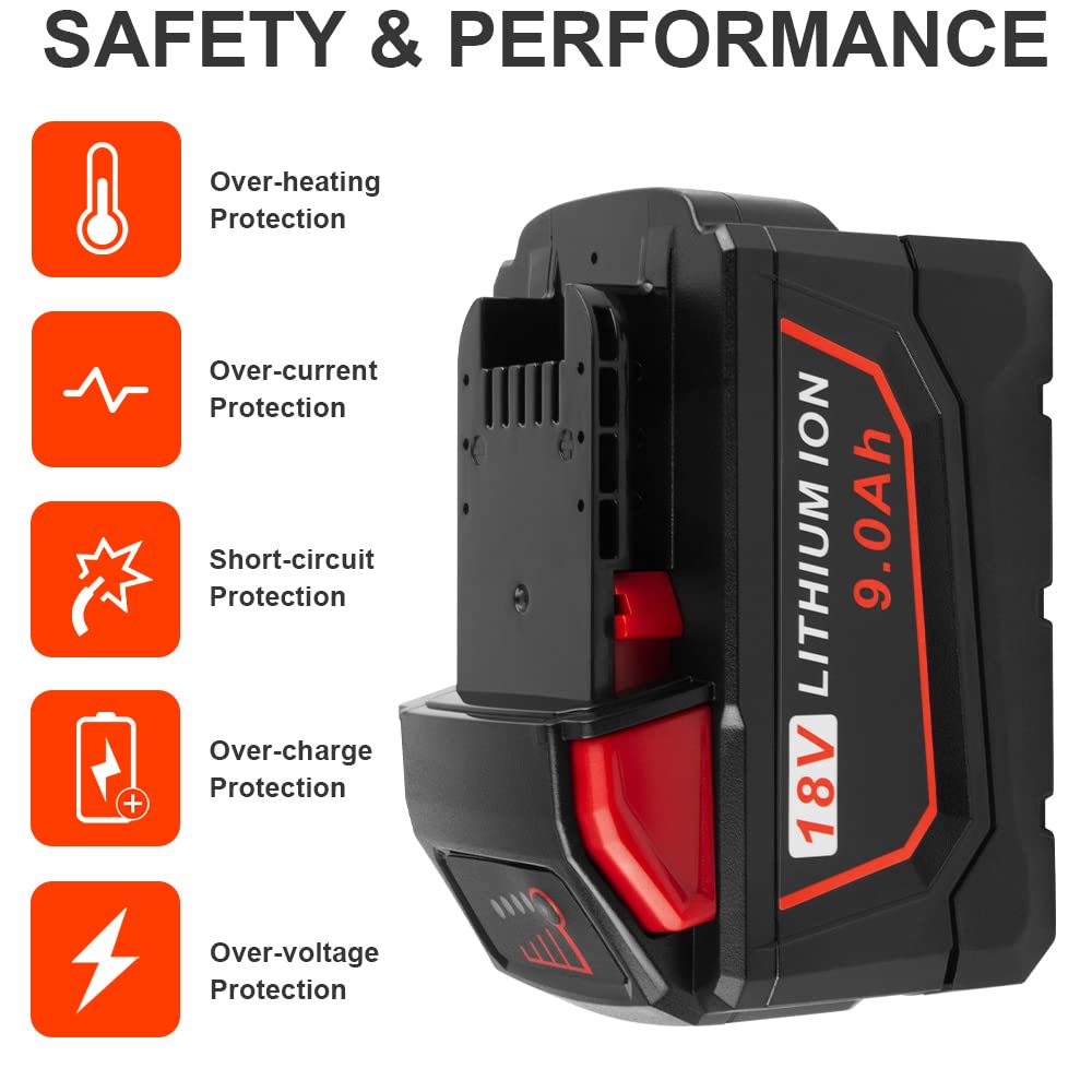 Cukect 9.0Ah 18V Replace for Milwaukee M18 Battery Compatible with 48-11-1850 48-11-1860 48-11-1845 48-11-1828 Cordless Power Tools Lithium Battery