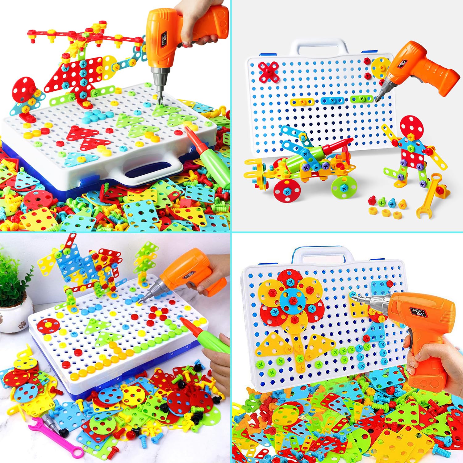 Haifeng 223 Pieces Kid Screwdriver Toy Set, Create and Design Drill kit, Magic Play Toolbox for Kids, Game Activities Center for Kids Ages 3-10 Years Old