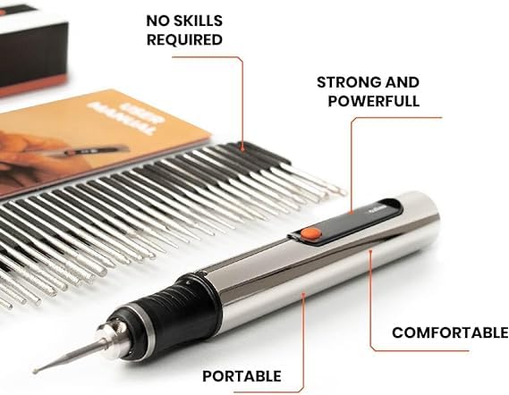 Culiau's Customizer Engraving Pen: Ultimate Cordless Portable for Artists & DIYers - Engrave 50+ Surfaces - Beginner Friendly - Rechargeable - Free 30 Bits & Mastery Guide