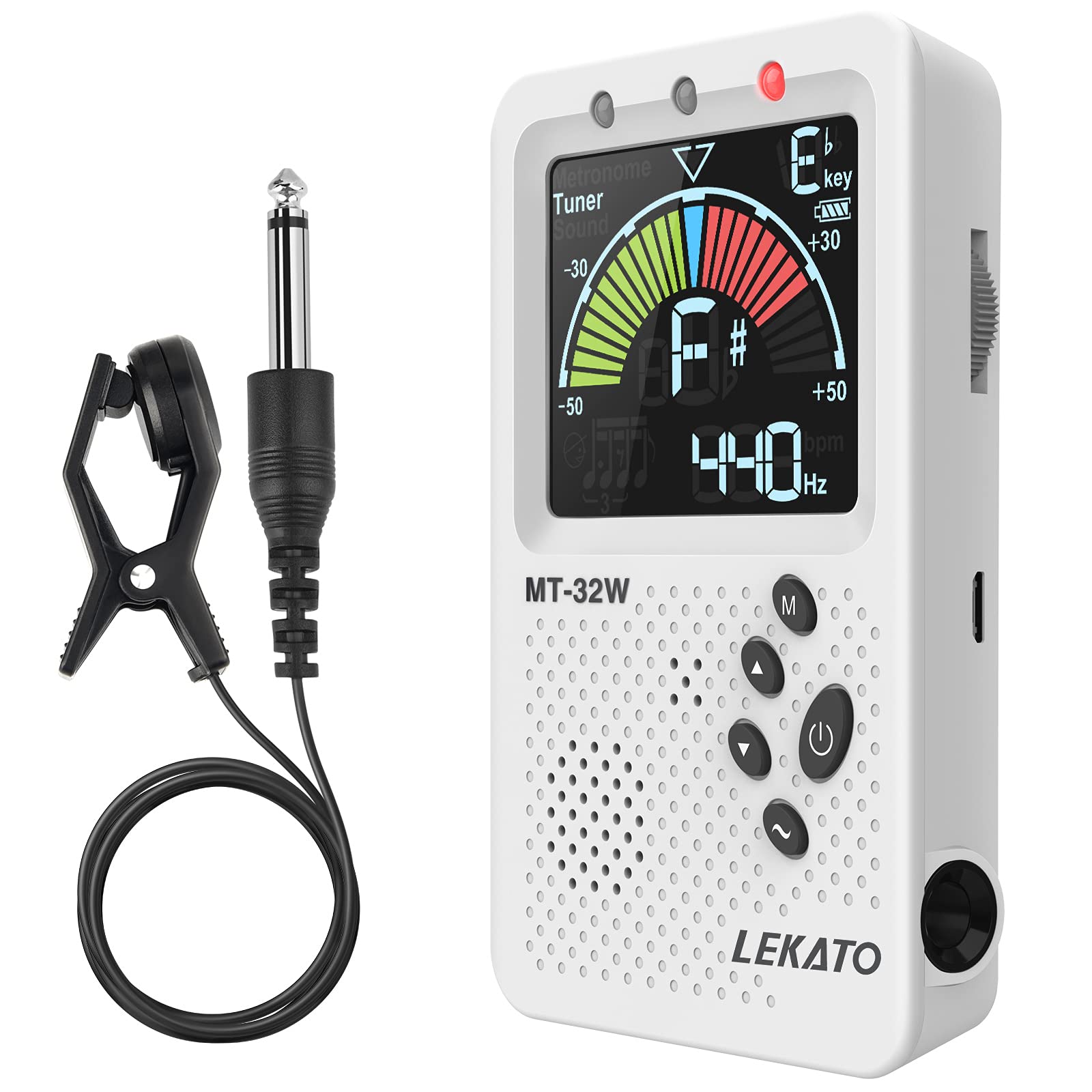 Metronome Tuner, Rechargeable 3 In 1 Digital Metronome with Vocal Count, Tone Generator Tuners for Guitar, Bass, Violin, Ukulele, Chromatic, Clarinet, Trumpet, Flute, All Instruments, White by LEKATO